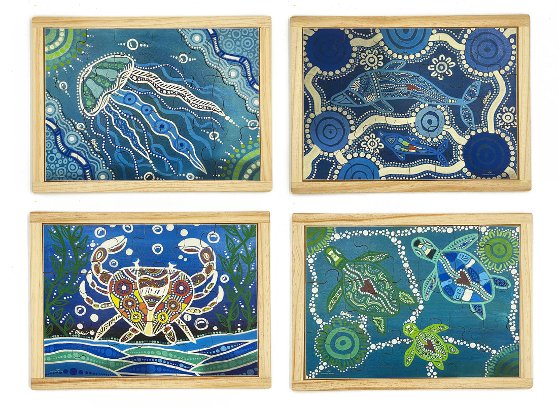 Aboriginal Art Sea Creatures Dreaming Puzzle Set of 4 – Indigenous ...