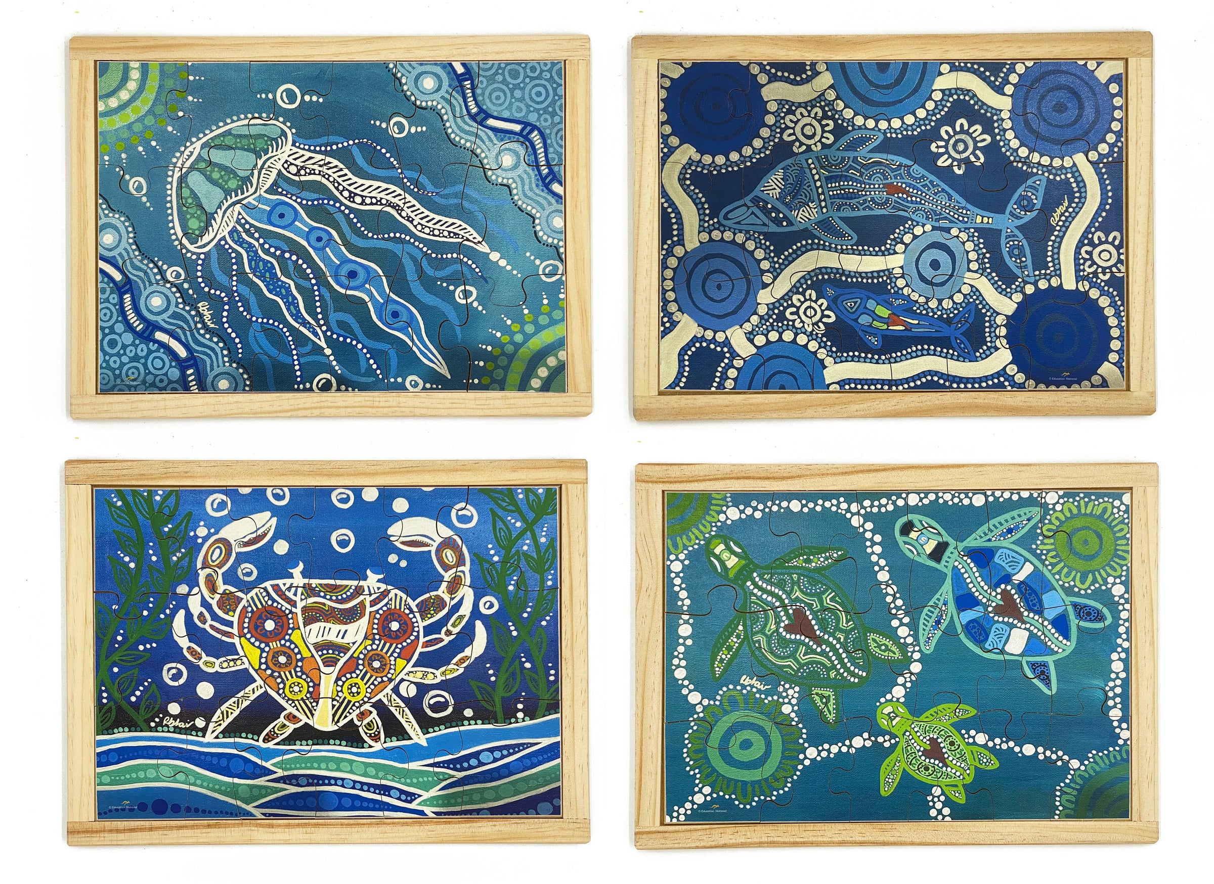 Aboriginal Art Sea Creatures Dreaming Puzzle Set of 4 – Indigenous ...